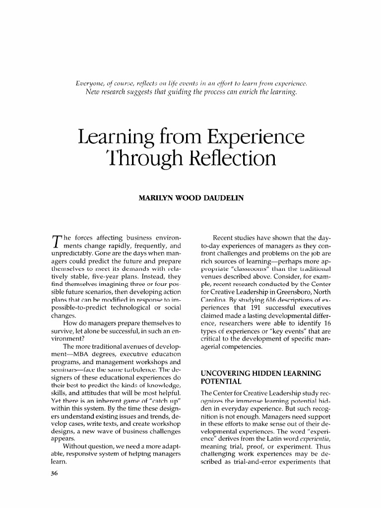 Learning From Experience Through Reflection 1996daudelin868 | PDF | Learning | Experience