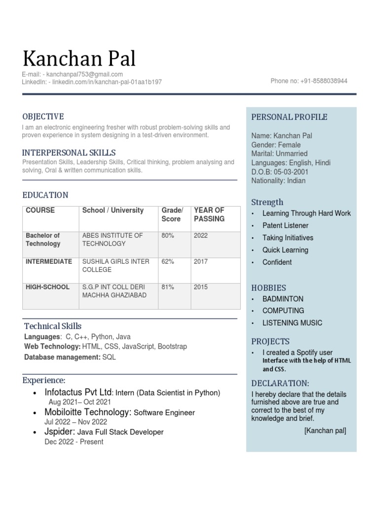 Kanchan CV May 2023 | PDF | Computer Programming | Computer Science