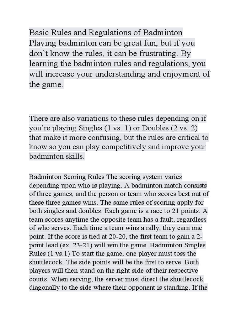 Basic Rules and Regulations of Badminton Playing Badminton Can Be Great ...
