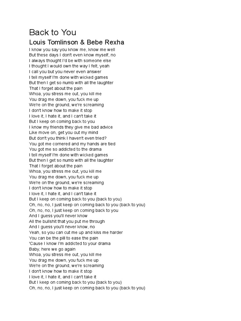 Back to You: Lyrics Analysis | PDF