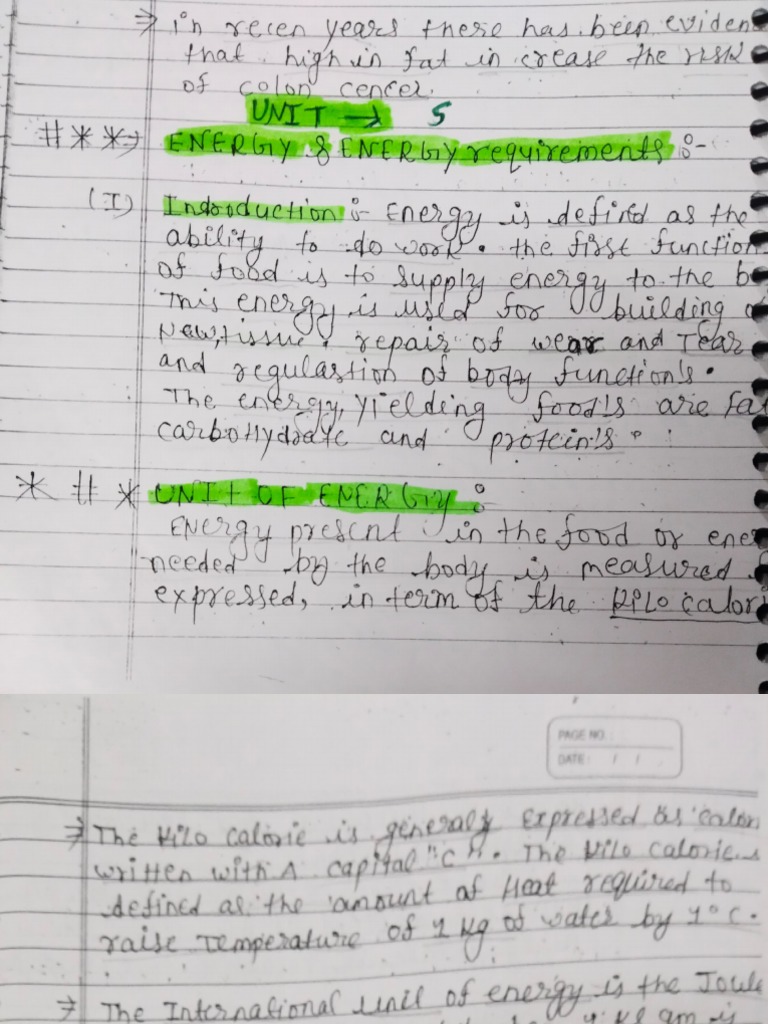 Unit-5 Energy Requirements Nutrition | PDF