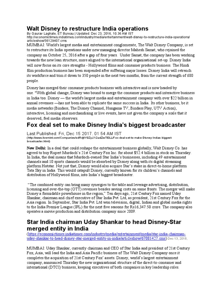 Walt Disney Indian Operations | PDF | Disney Family | Entertainment