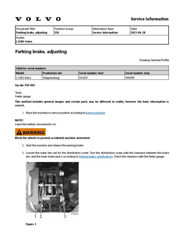 Volvo L120H Park Brake Adjustment | PDF
