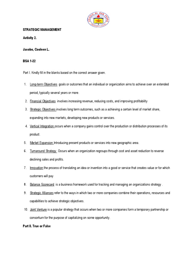 Strategic Management- Activity 2 | PDF | Strategic Management | Performance Indicator
