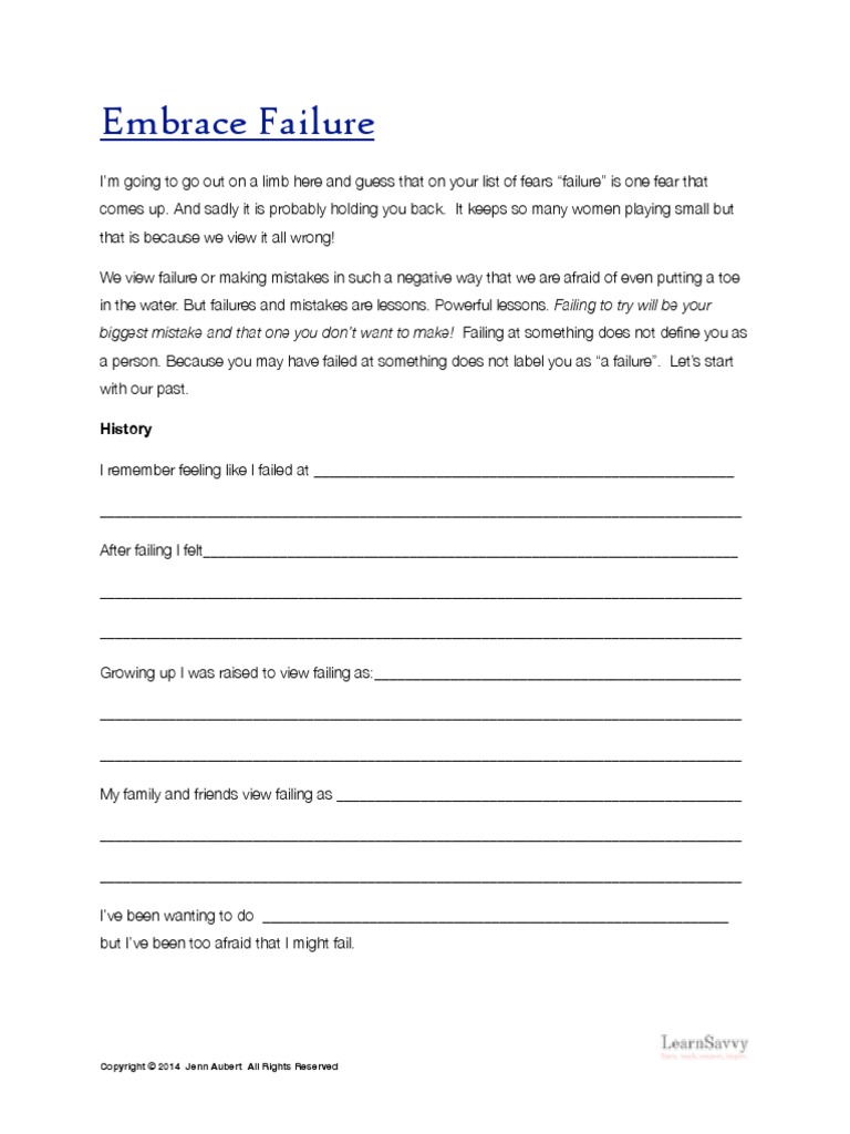 Fear of Failure Worksheet 2 | PDF Fear of Failure Worksheet 2 | PDF