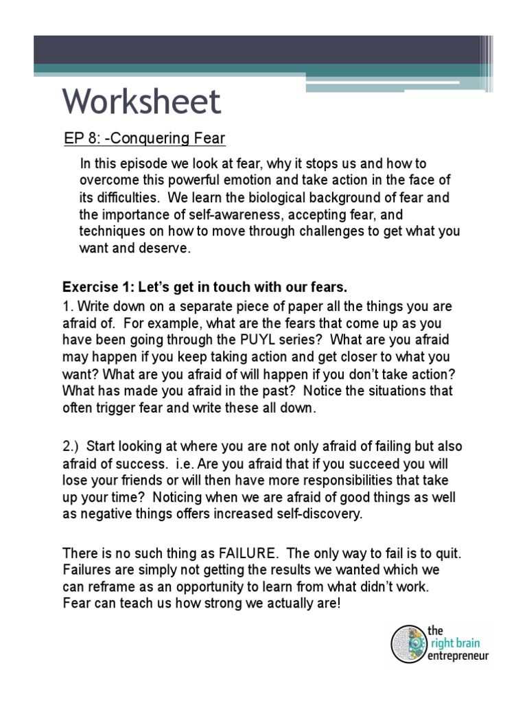 Fear of Failure Worksheet 7 | PDF | Feeling | Meditation