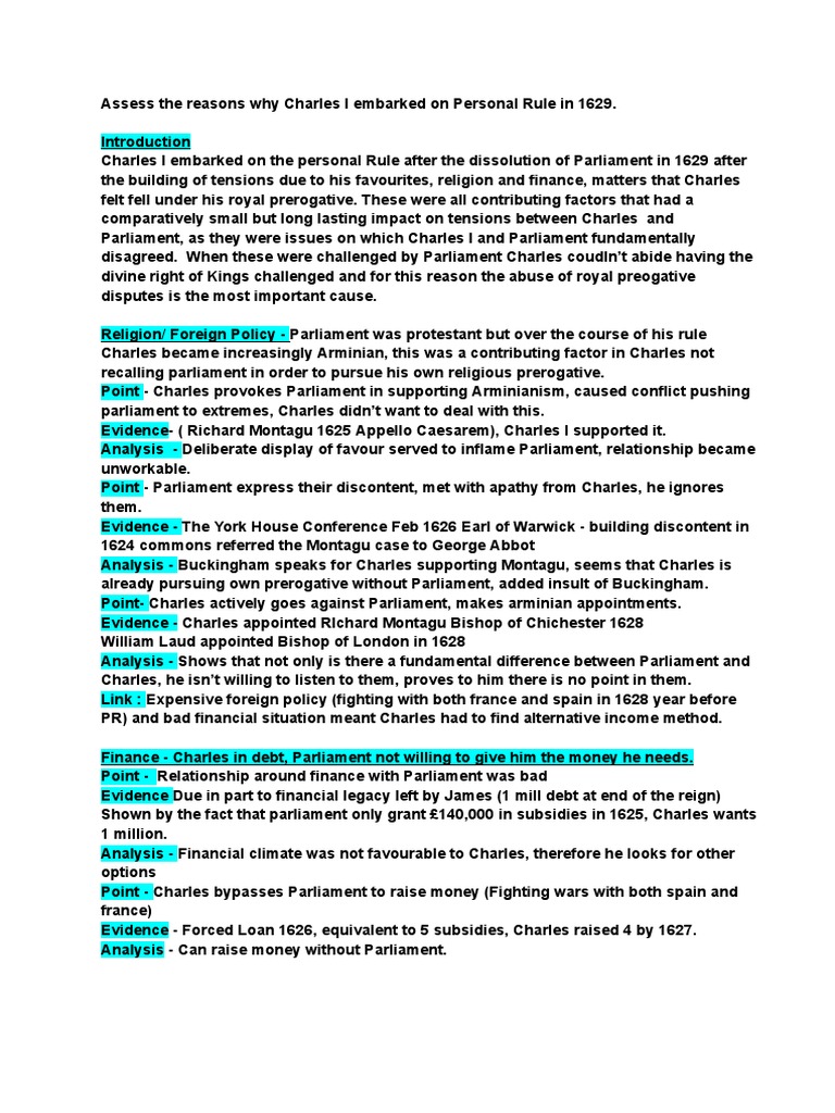 Assess The Reasons Why Charles I Embarked On The Personal RUle | PDF