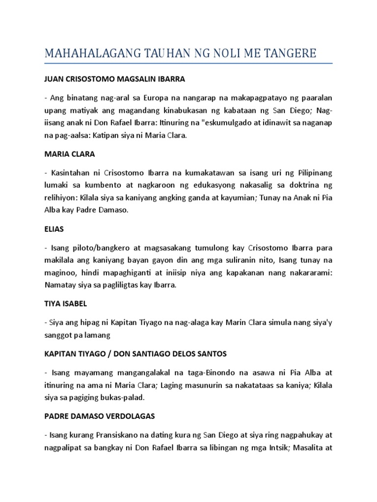 Mahahalagang Tauhan NG Noli Me Tangere | PDF