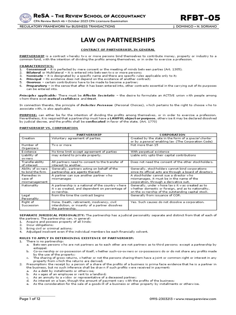 RFBT-05 (Partnerships) | PDF | Partnership | Liquidation