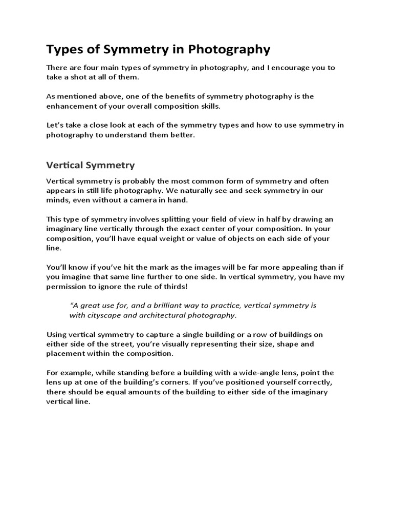 Types of Symmetry in Photography | PDF | Composition (Visual Arts) | Symmetry