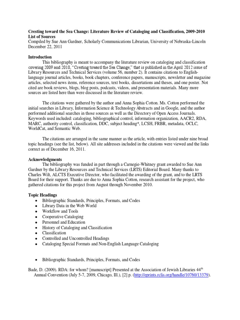 List of Sources Library Resources | PDF | Metadata | Libraries