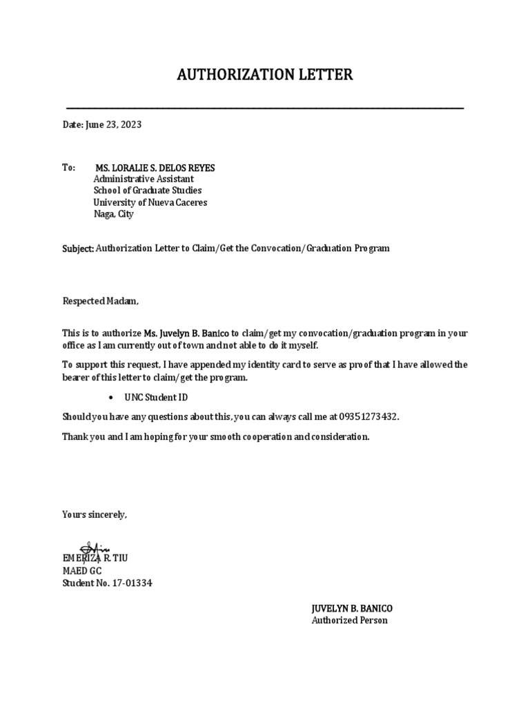 Authorization Letter for Graduation Program | PDF