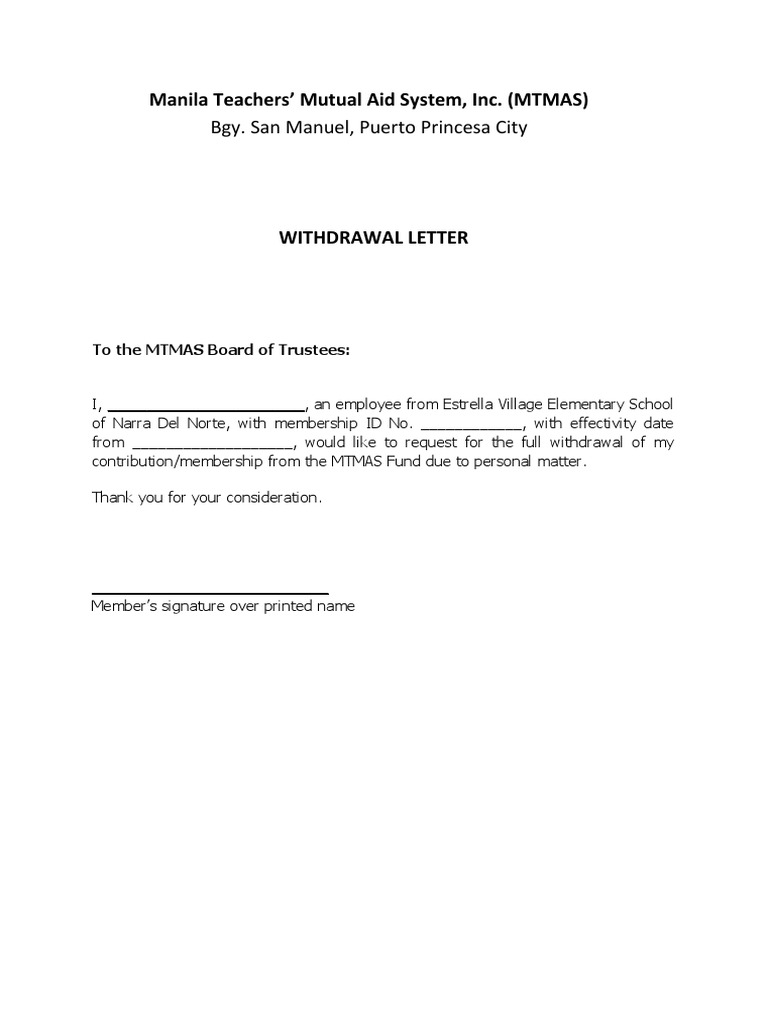 Withdrawal Request Letter | PDF