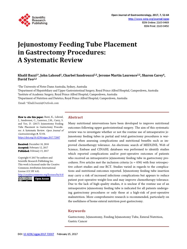 Jejunostomy Feeding Tube Placement in Gastrectomy | PDF | Surgery ...
