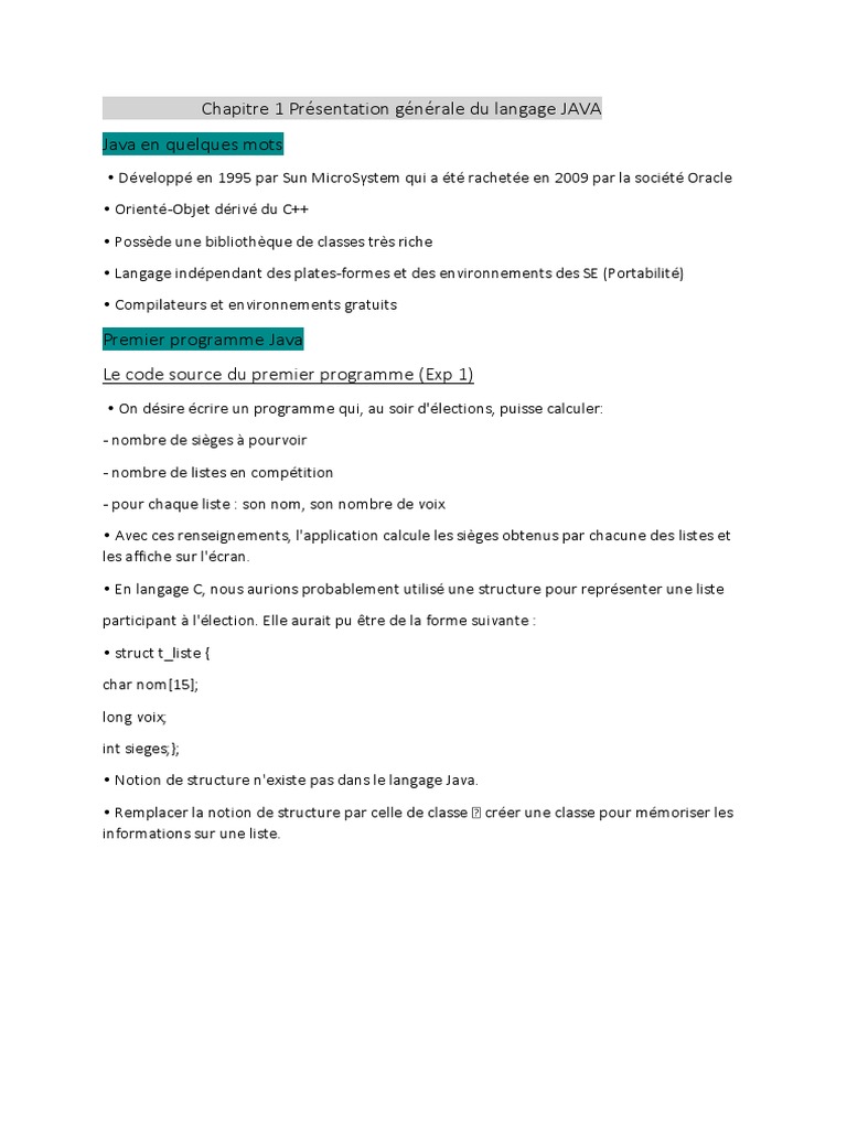 NOTE DE cours java | PDF | Classe (informatique) | Compilateur