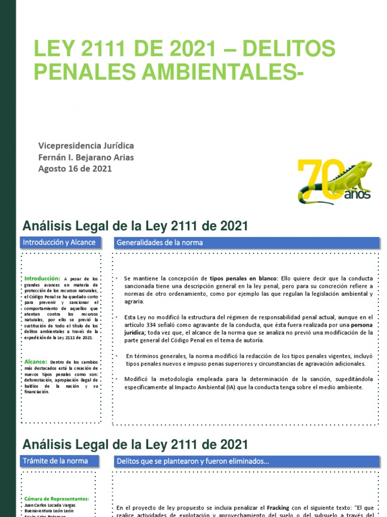 Presentación - Ley No. 2111 de 2021 Delitos Ambientales | PDF | Derecho penal | Entorno natural