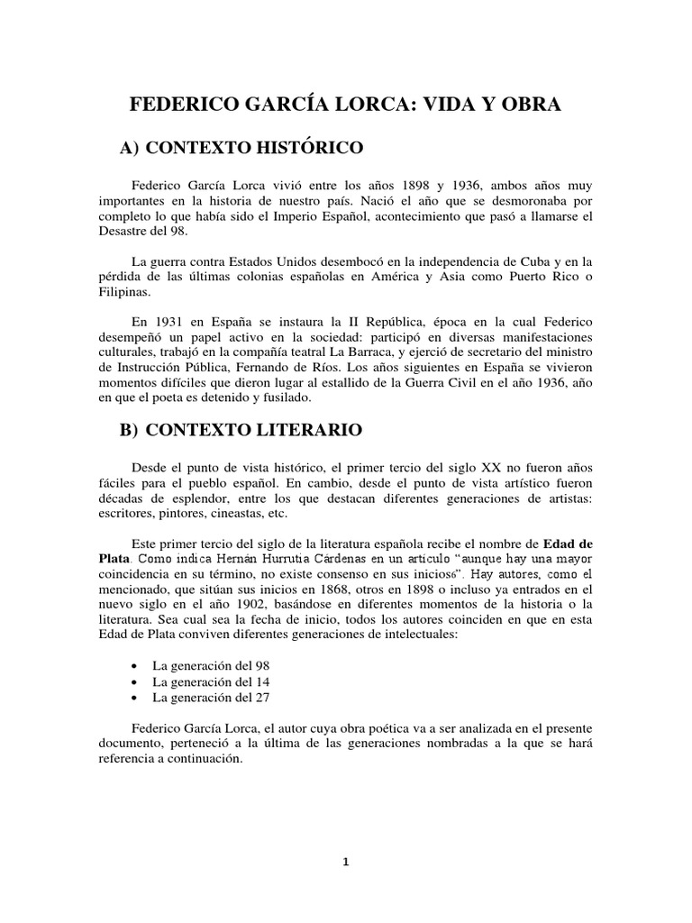 Vida y obra de Federico García Lorca | PDF | Federico García Lorca ...