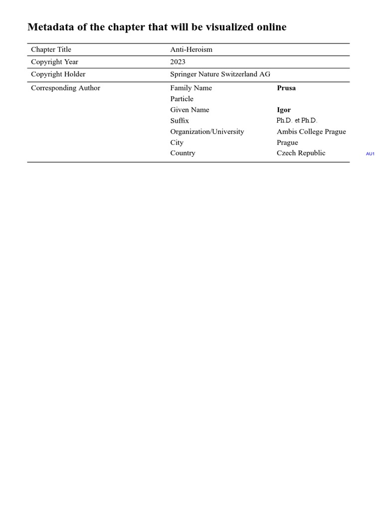 Igor Prusa - Anti-Heroism (Encyclopedia of Heroism Studies) | PDF ...