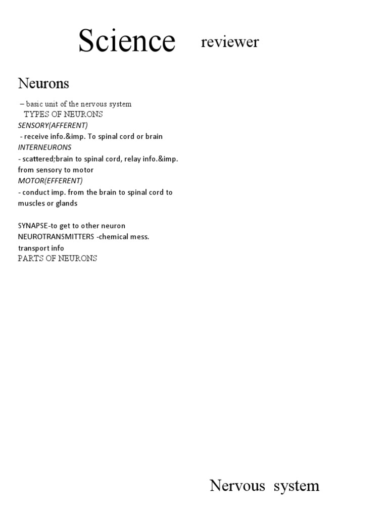 Science Reviewer | PDF | Brain | Central Nervous System