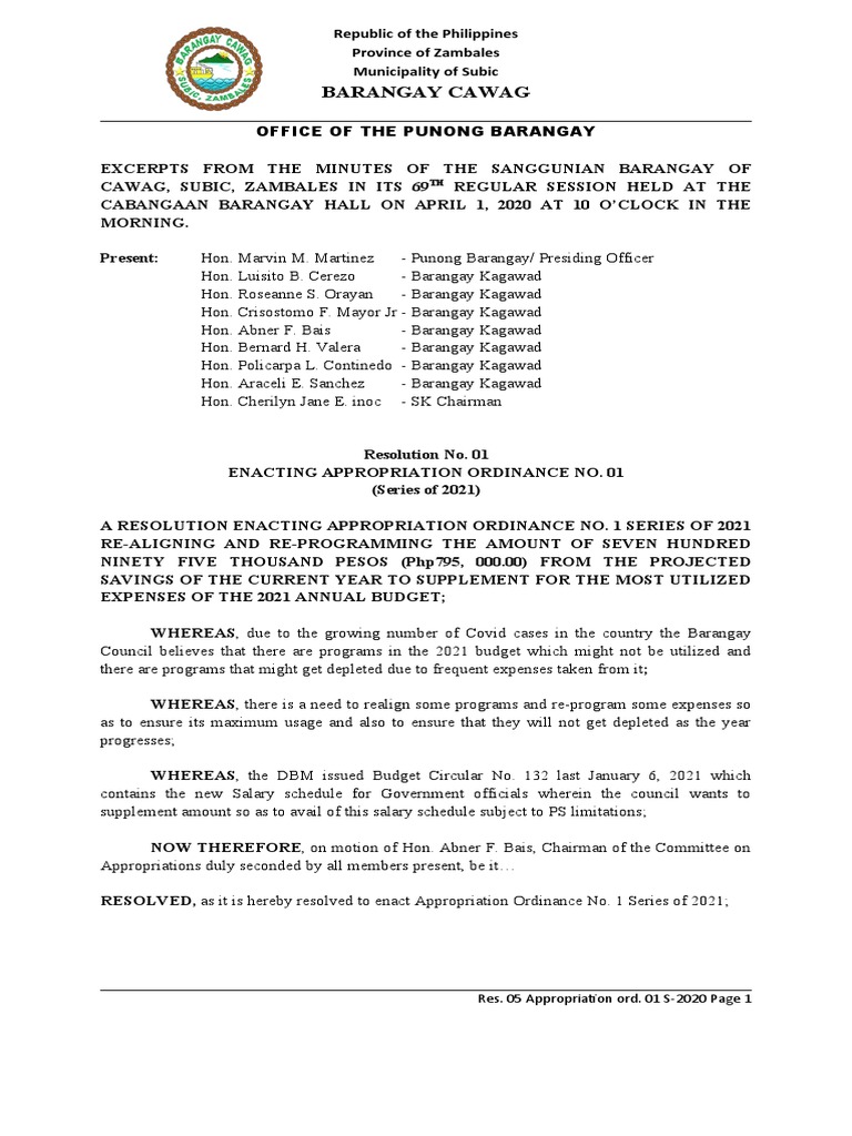 Resolution Appropriation Ordinance | PDF | Government | Economies