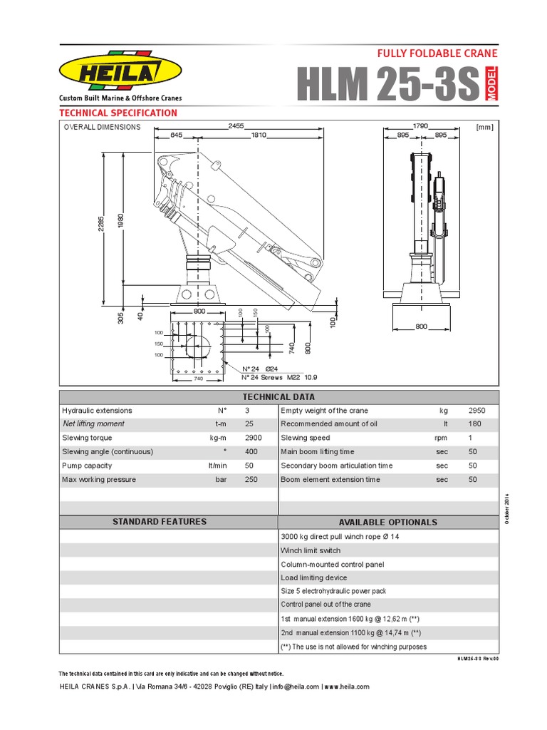 HLM 25-3S Crane Technical Specs | PDF | Crane (Machine) | Mechanical ...