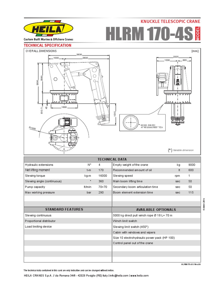 Heila HLRM 170-4S Crane Specs | PDF | Crane (Machine) | Equipment