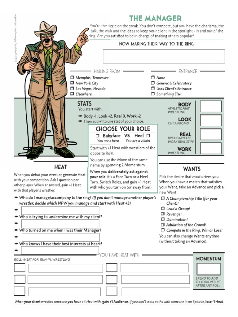 World Wide Wrestling Character Sheets Fillable 21-30 | PDF
