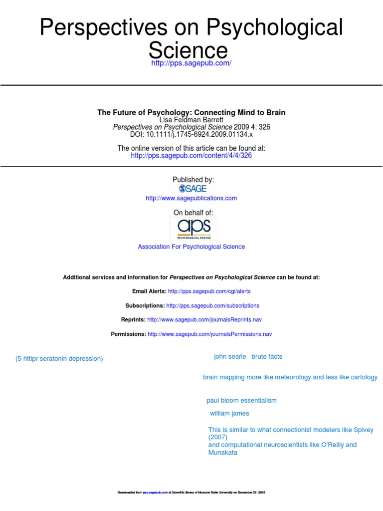 The Future of Psychology Connecting Mind To Brain | PDF | Mind | Emotions