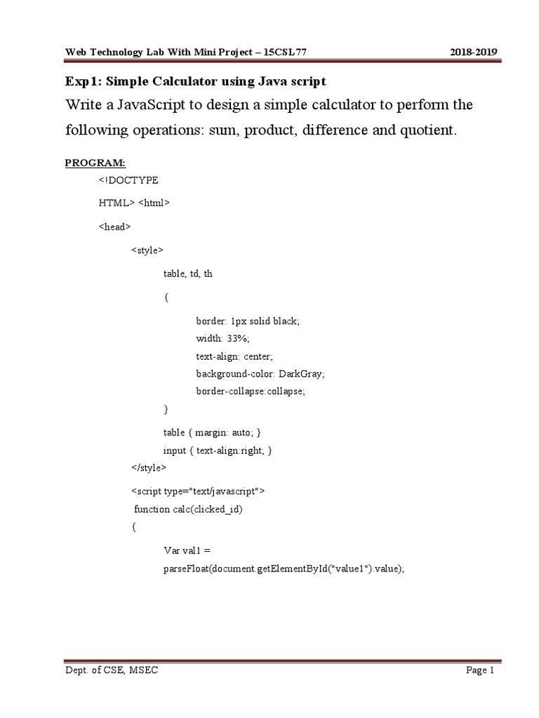 Web Lab Manual | Download Free PDF | Java Script | Internet