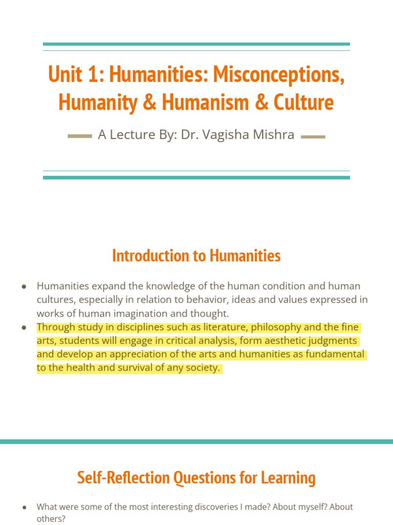 Unit 1 - Humanities - Misconceptions, Humanity & Humanism & Culture | PDF | Humanities | Humanism