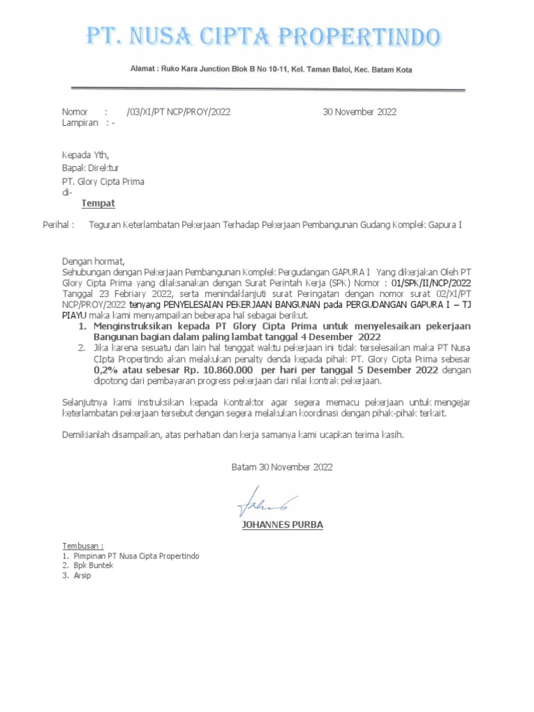 Surat Peringatan 2 PT Glory | PDF