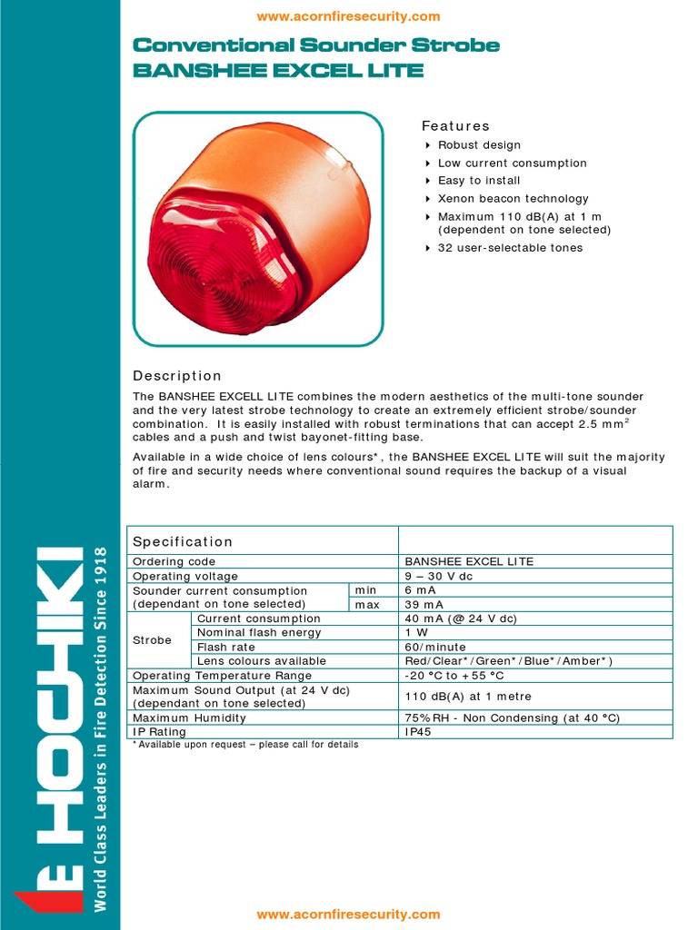 BANSHEE EXCEL LITE I IP66-1260130-00 Product Specifications 01 | PDF