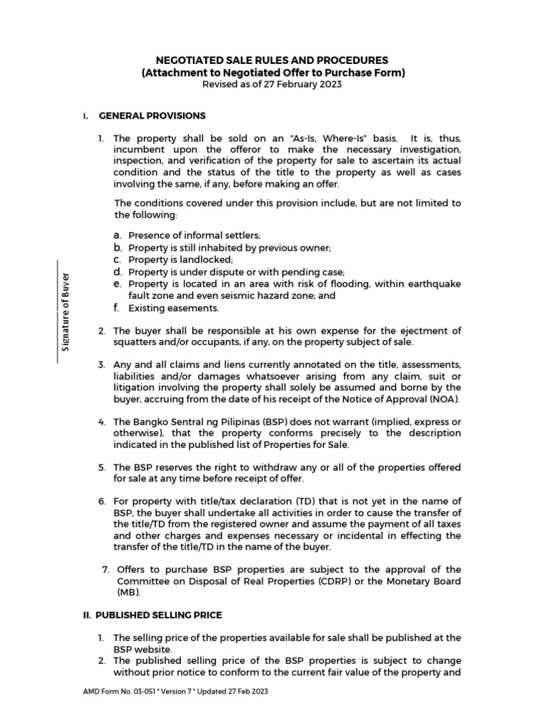 Annex E - Negotiated Sale Rules and Procedures | PDF | Offer And Acceptance | Prices