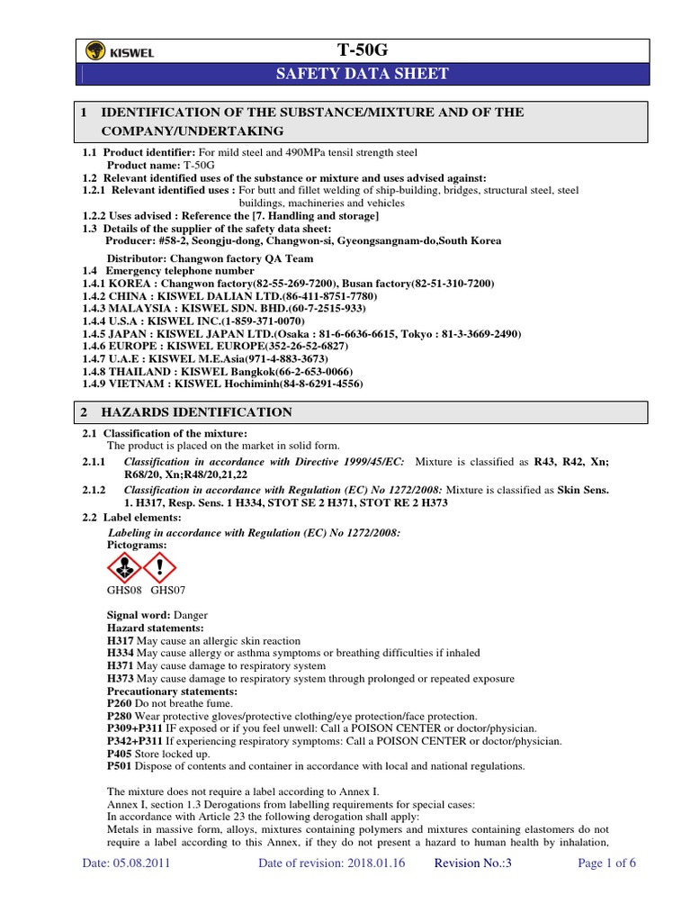 Safety Data Sheet: 1 Identification of The Substance/Mixture and of The ...