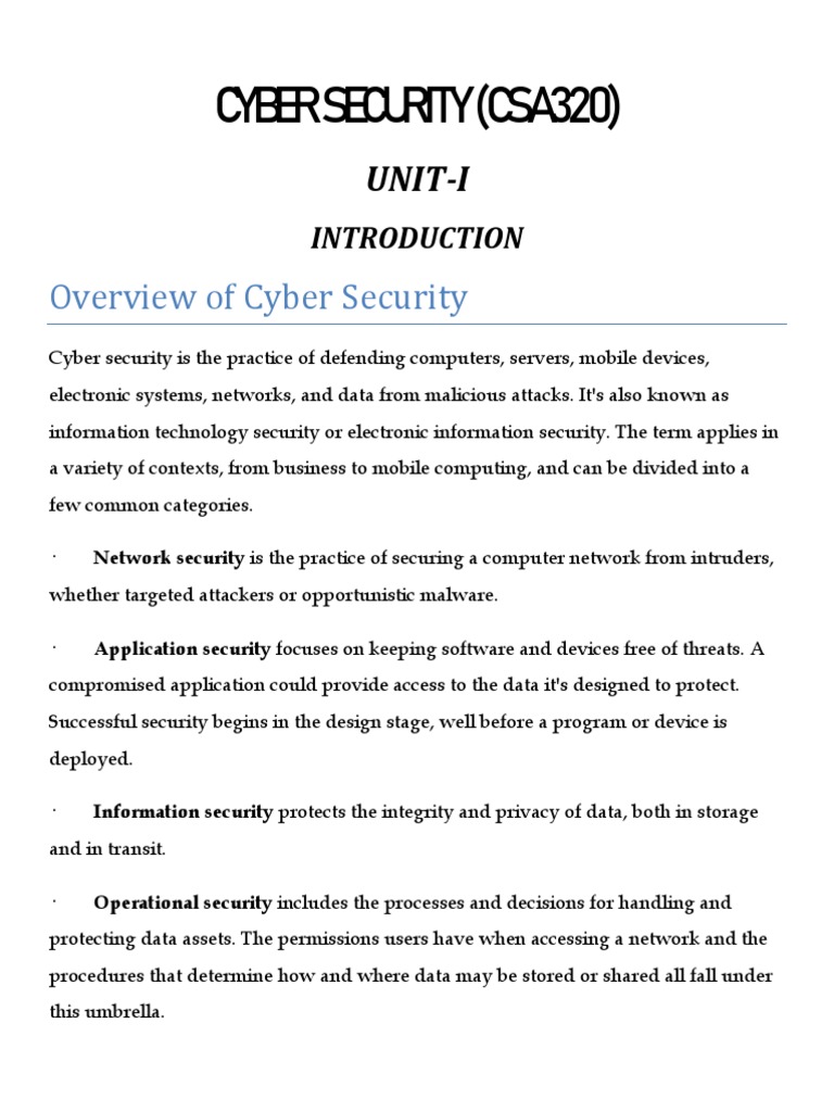 Cyber Security CSA320 NOTES | PDF | Security | Computer Security