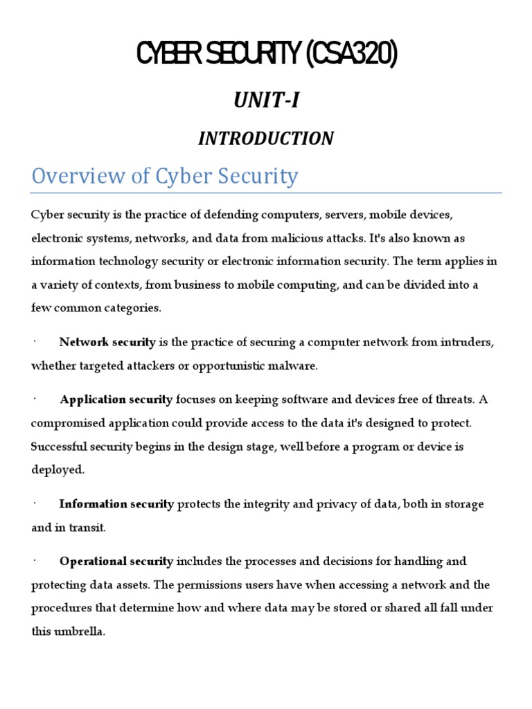 Cyber Security Unit I And Unit Ii Pdf Security Computer Security