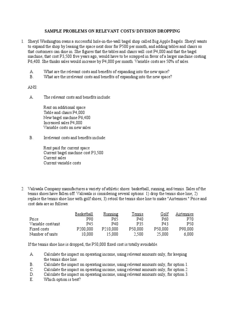 Sample Problems On Relevant Costs | PDF | Profit (Economics) | Cost