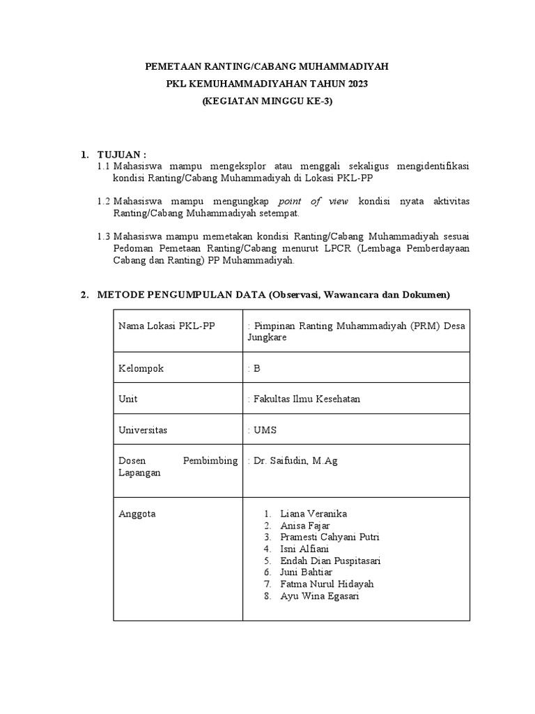 Laporan PKL Kegiatan Minggu Ke-3 Pemetaan Ranting-Cabang Muhammadiyah-2 ...