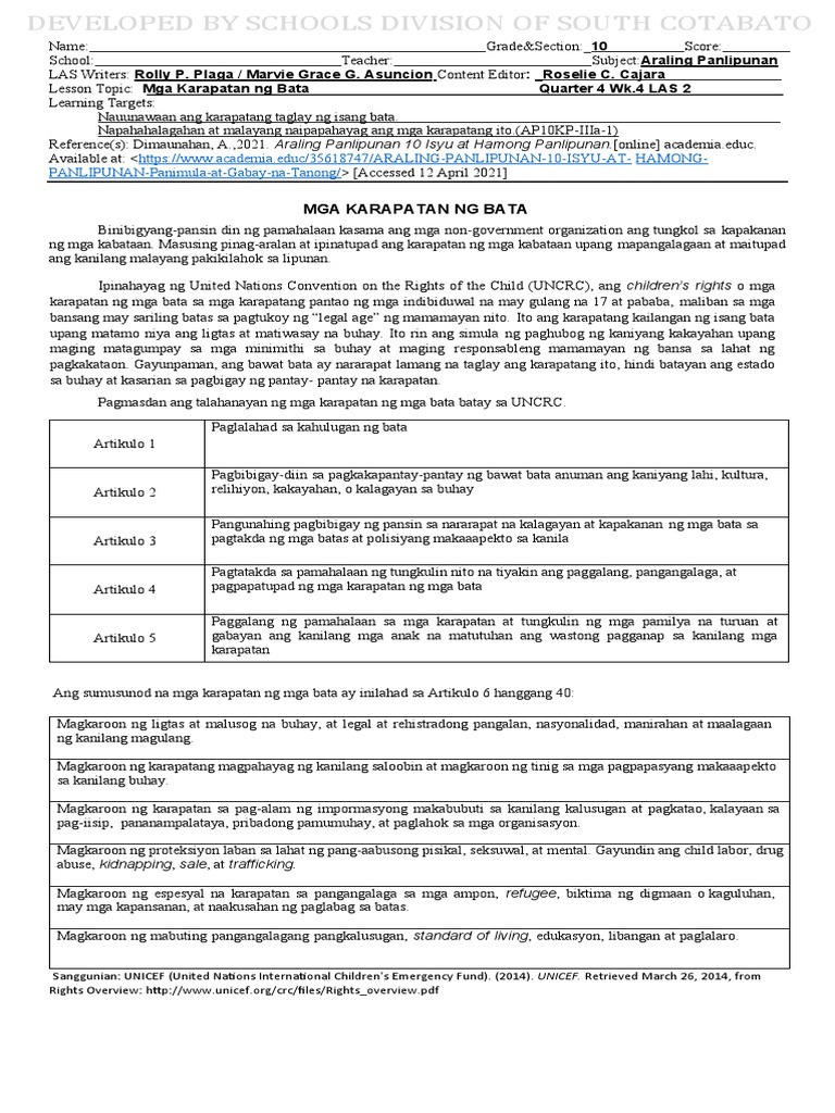 Ap 10 Quarter 4 Week 4 Las 2 | PDF