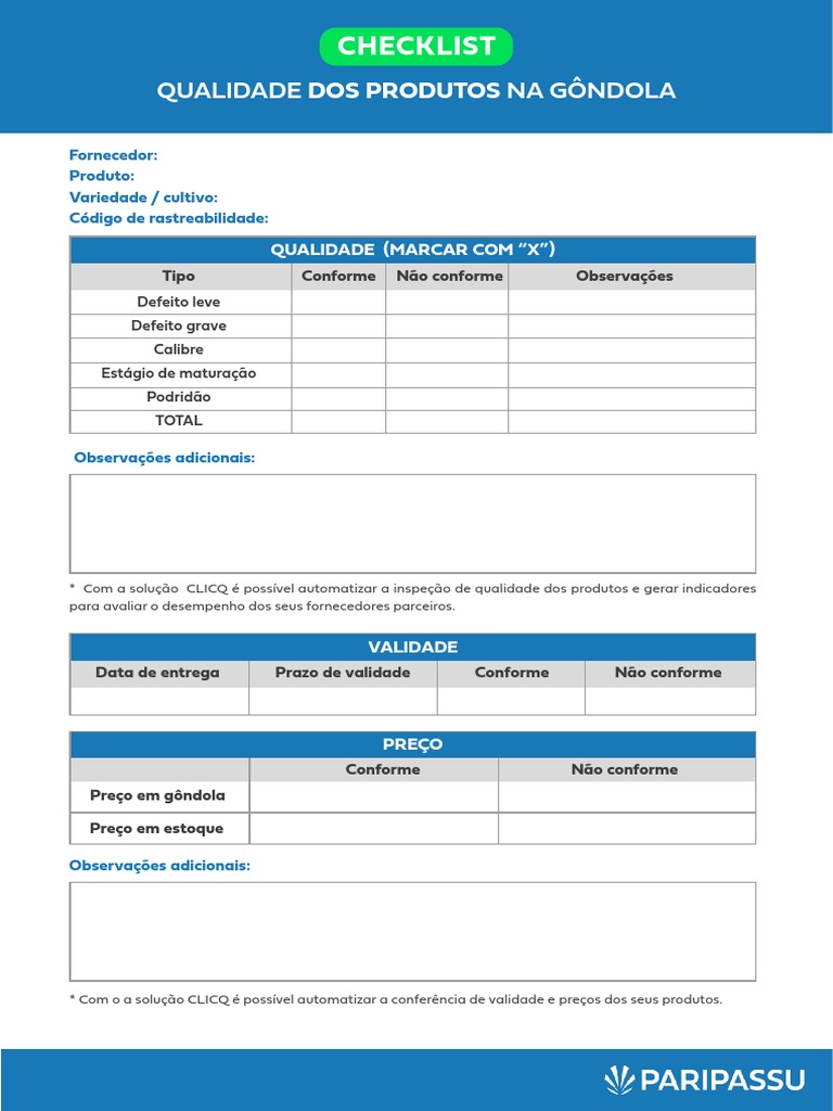 Checklist Qualidade Produto Na Gondola | Download grátis PDF | Informática