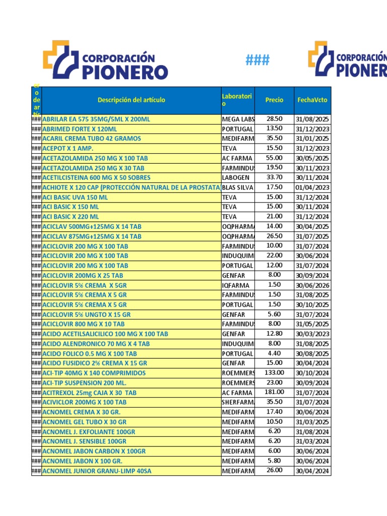 LISTA de PRECIOS Pioneros Ok Listo | PDF | Drogas | Farmacología