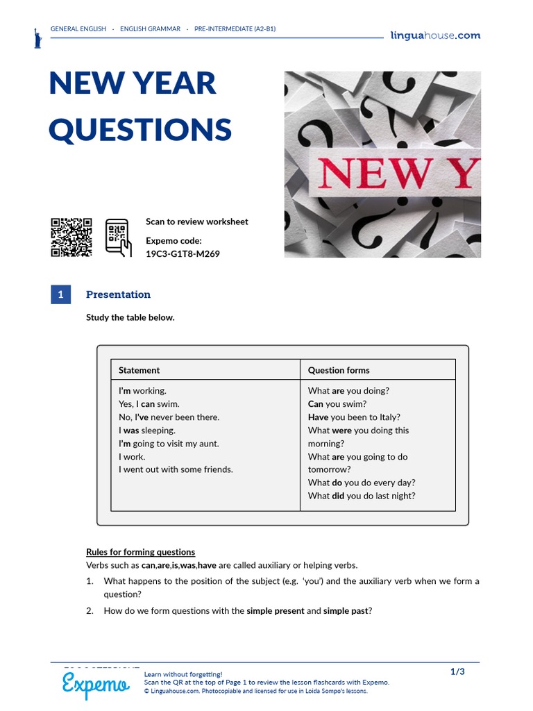 New Year Questions American English Teacher | PDF | English Language ...