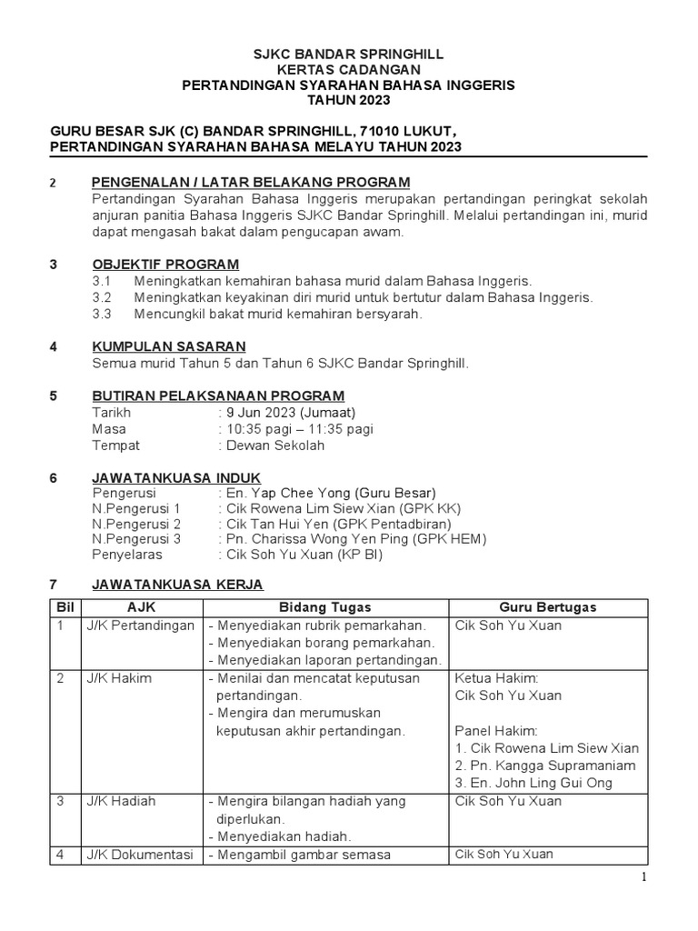 Kertas Cadangan Public Speaking Bi - 2023 | PDF