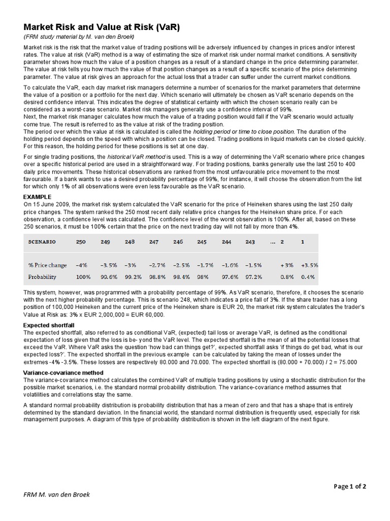 Market Risk VaR FRM | PDF | Value At Risk | Volatility (Finance)