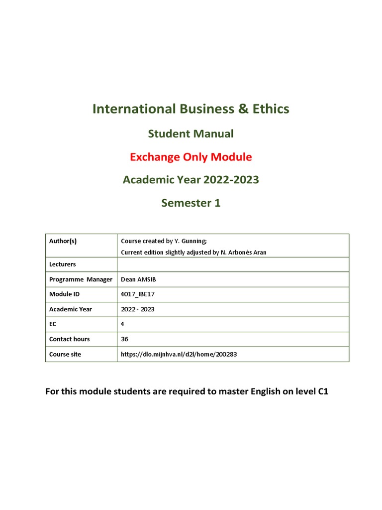 IBE Student Manual 2022-2023 Sem 1. v2 | PDF | Corporate Social ...