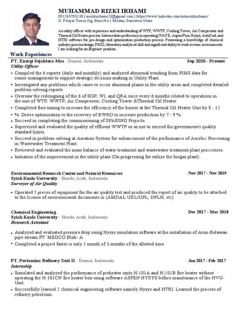 CV. Muhammad Rizki Irhami | PDF | Sewage Treatment | Simulation