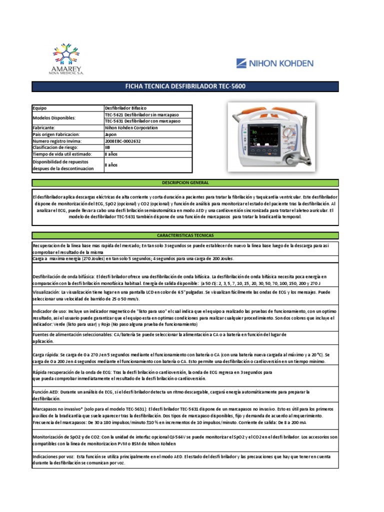 Ficha Tecnica TEC-5600 | PDF | Medicina Interna | Medicina CLINICA