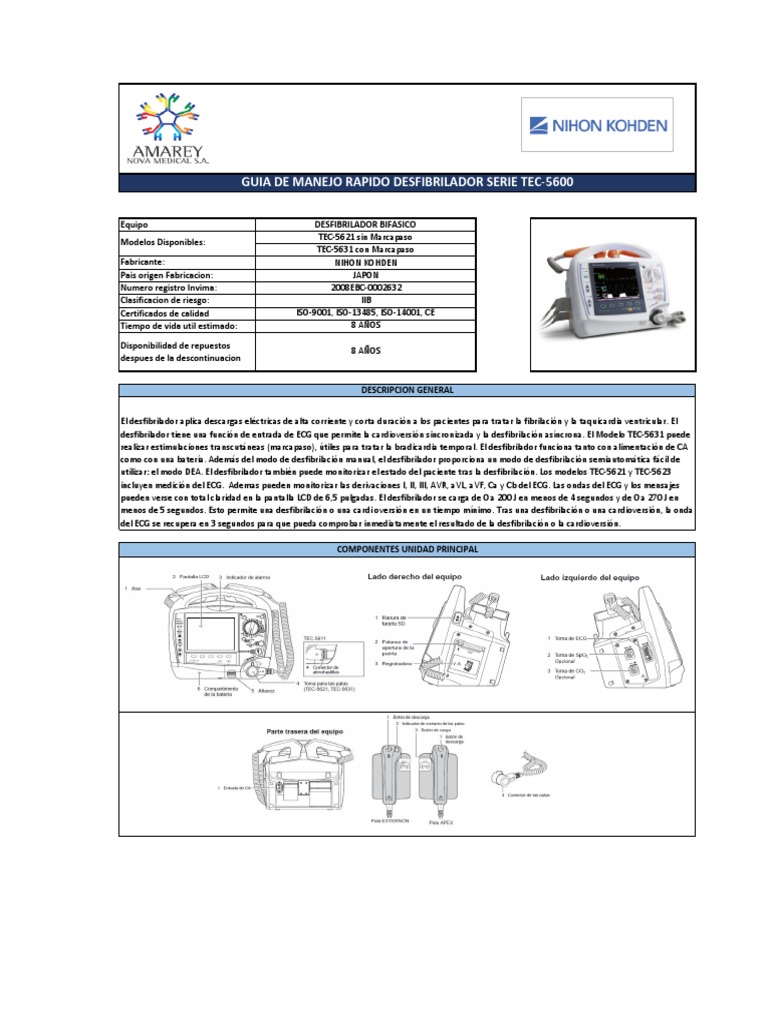 Guia rapida TEC-5621 y 5631 | PDF | Electrocardiografia | Corazón