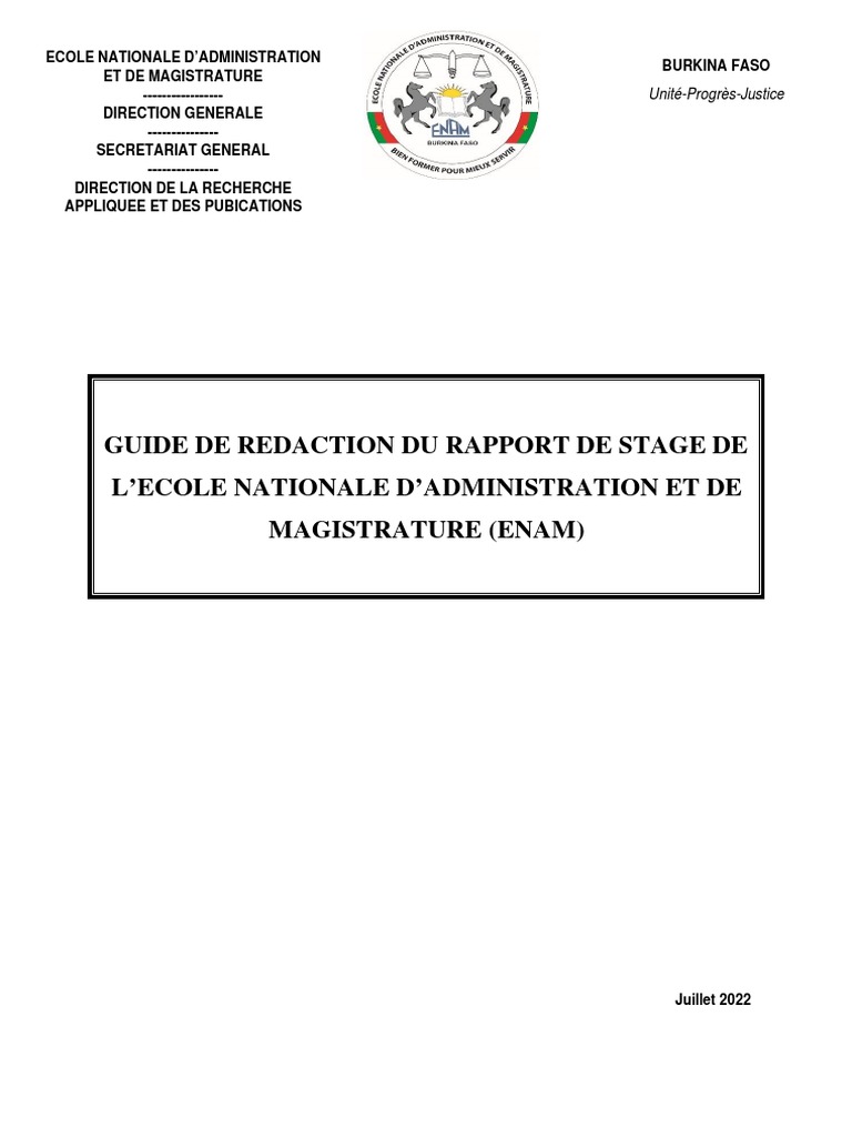 Guide de Rédaction du Rapport de Stage ENAM | PDF | Pédagogie | Expérience