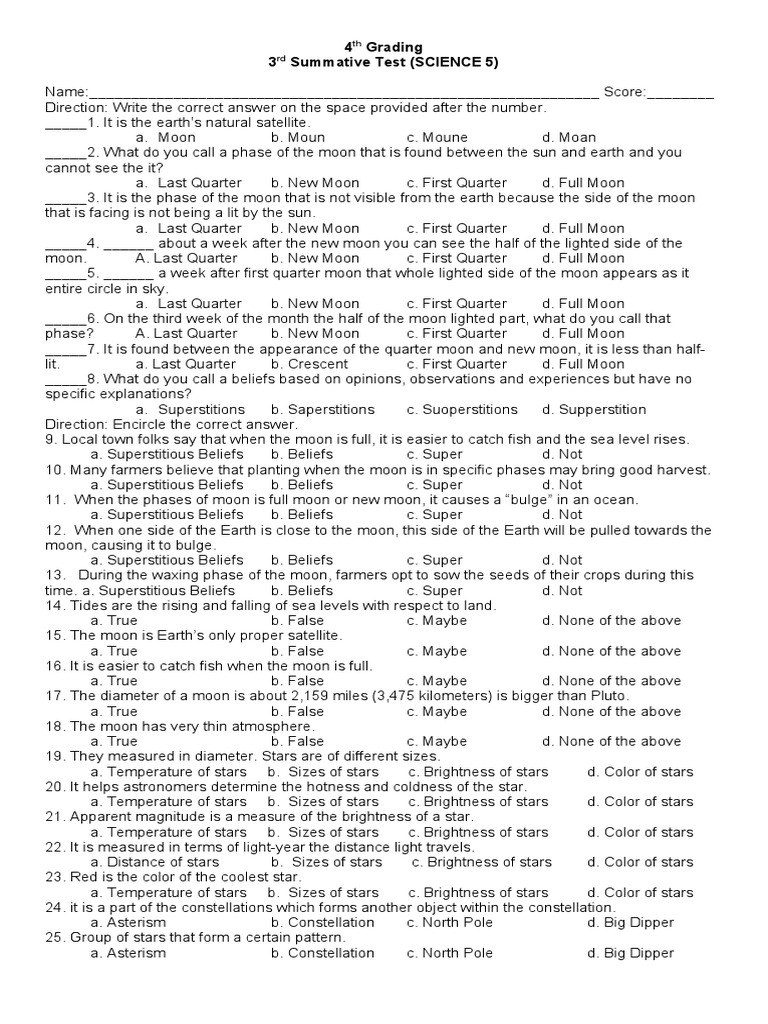 4th Grading - 3rd Summative Test Science | PDF | Stars | Apparent Magnitude